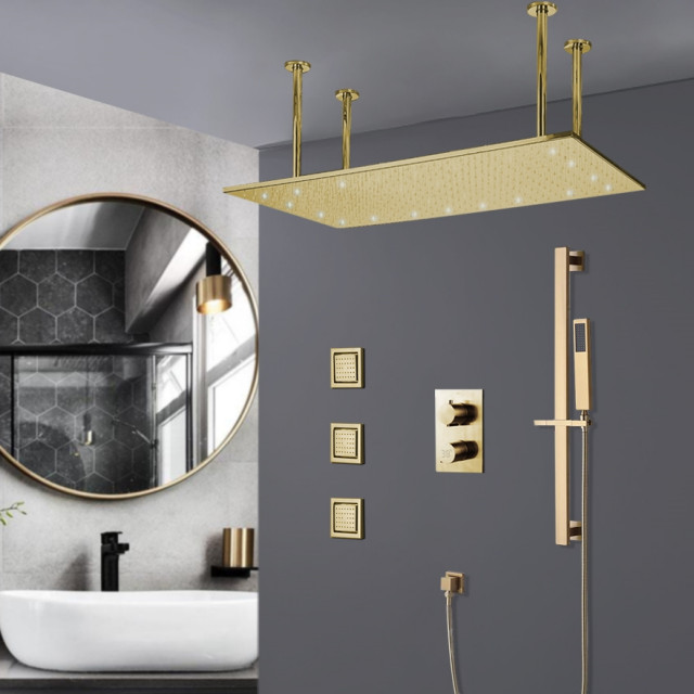 Led 20*40" Digital Brushed Gold Ceiling Shower System With Handheld ...