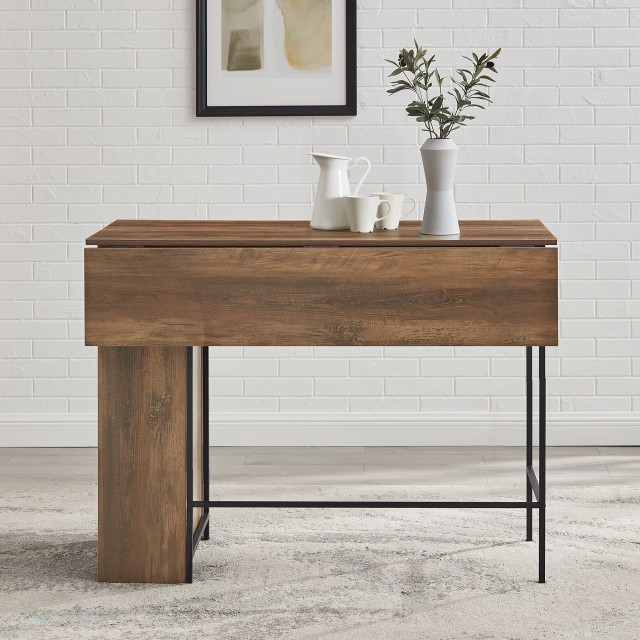 48" Counter Height Drop Leaf Table With Storage, Reclaimed Barnwood ...