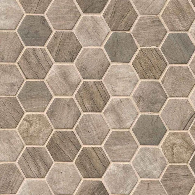 Driftwood Hexagon Pattern Recycled Glass Mosaic - Contemporary - Mosaic ...
