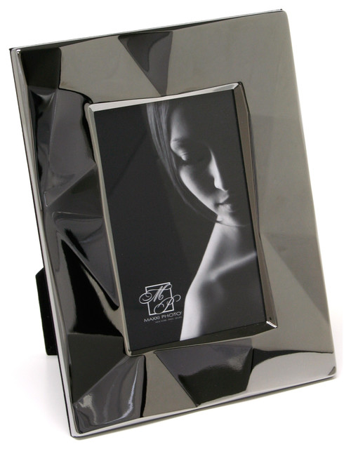 Cosmo Black Chrome And Diamond Shape Frame, 4"x6" - Contemporary ...