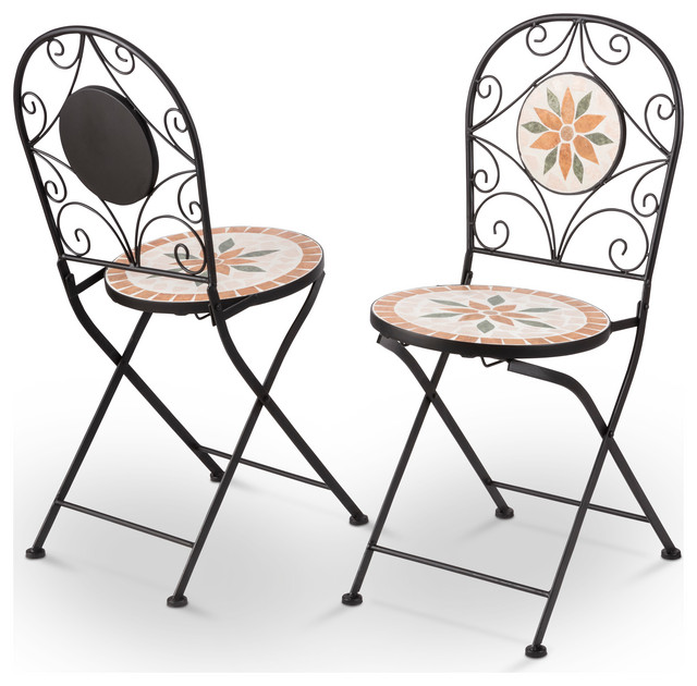 3-Piece Mosaic Bistro Set Folding Table and Chairs Patio Seating ...