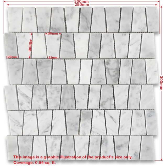 Carrara White Marble Trapezoid Tile Multi Finished Honed Bushed Gooved ...