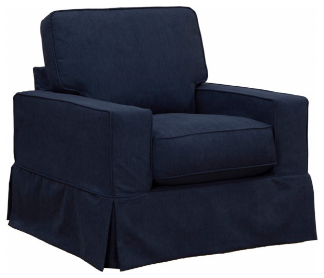 Box Cushion Track Arm Chair Fabric Navy Blue - Transitional ...