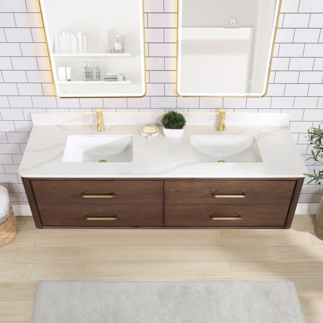Cristo Floating Bath Vanity With Stone Top, 72in. - Transitional ...