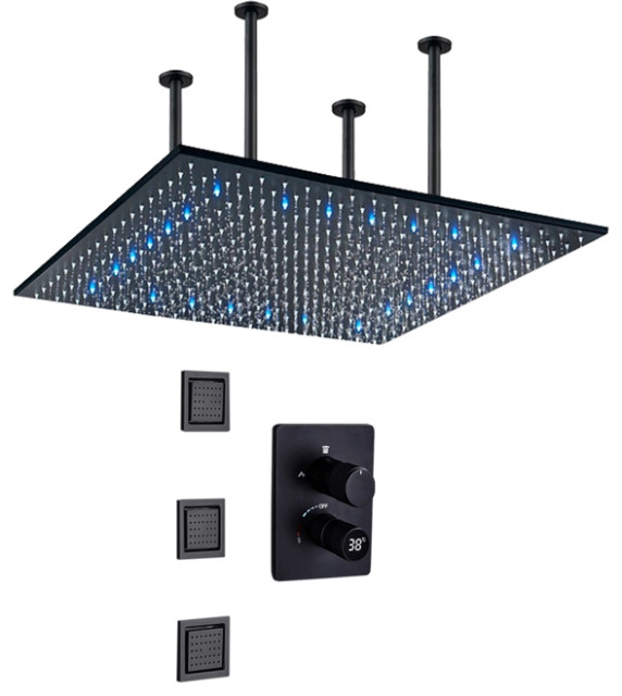 Molfetta 24" Digital Matte Black LED Rainfall Shower System With 3 ...