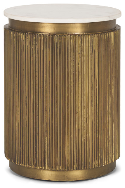 Satima White Marble w/ Gold Metal Round Fluted Accent Table ...