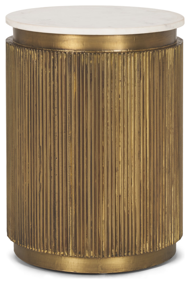 Satima White Marble w/ Gold Metal Round Fluted Accent Table ...
