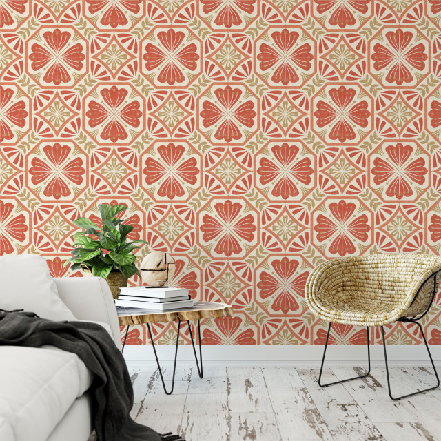 Daphne Red Wallpaper, 24"x144" - Contemporary - Wallpaper - by ...