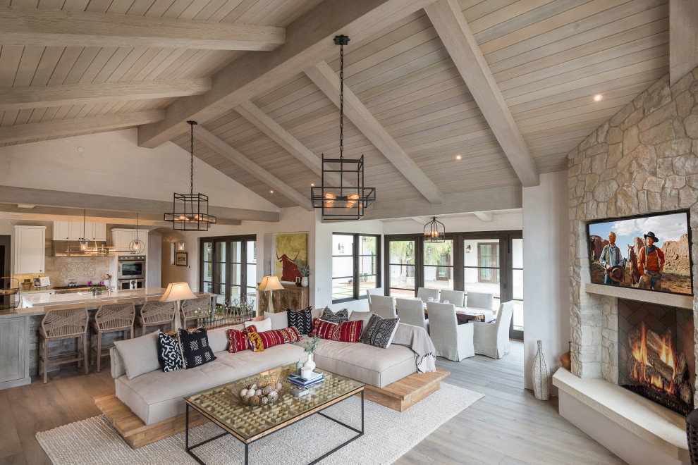 Living Room with Faux Wood Beams - Farmhouse - Living Room - Charlotte ...