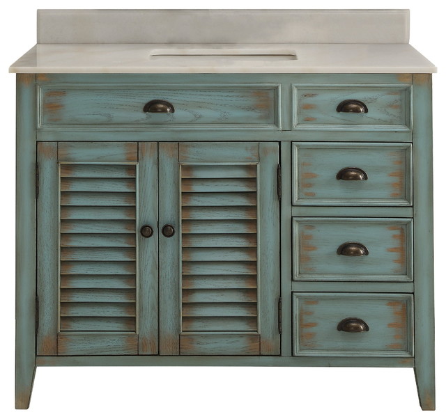42" Distress Blue Abbeville Bathroom Sink Vanity - Farmhouse - Bathroom ...
