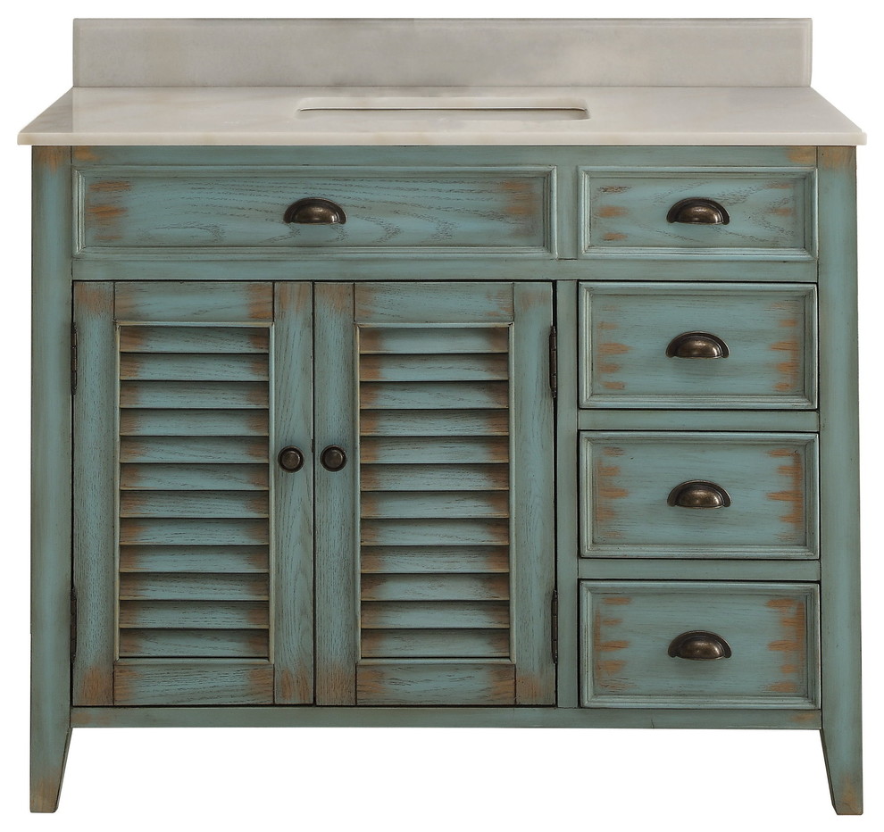 42" Distress Blue Abbeville Bathroom Sink Vanity - Farmhouse - Bathroom ...