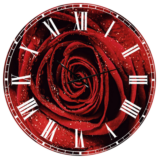 Red Rose Petals With Rain Droplets Oversized Floral Metal Clock, 36x36 ...
