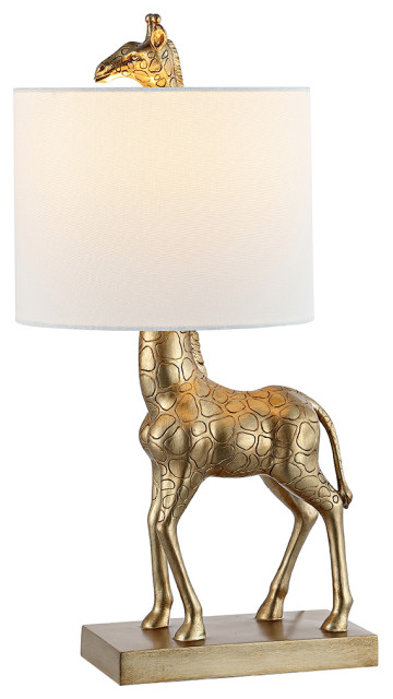 24in Antique Gold Giraffe Table Lamp With White Linen Shade ...