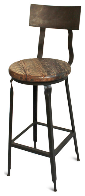 Farmhouse Iron and Wood Bar Stool - Industrial - Bar Stools And Counter ...