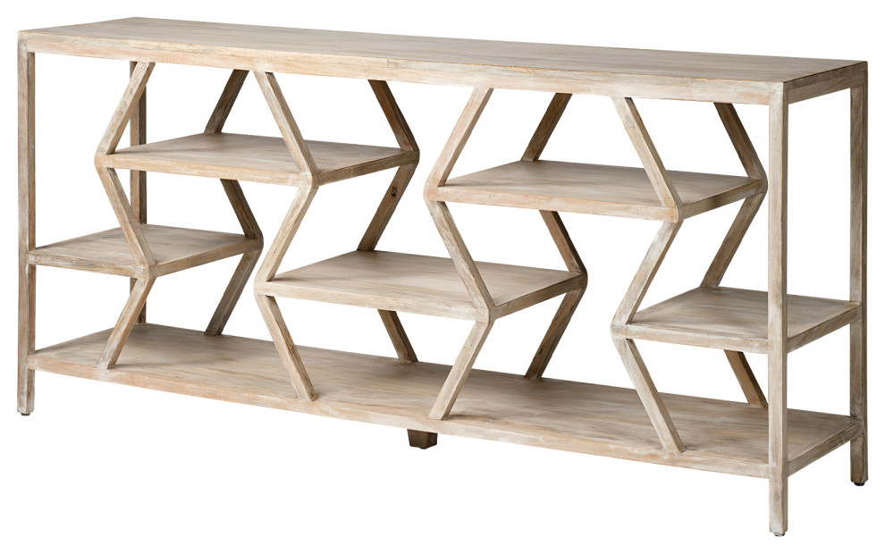 Dayton II Natural Solid Wood Multi-Level Shelf Console Table ...