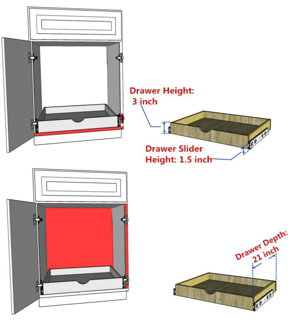 MAXWAY Kitchen Slide Out Cabinet Shelf Pull Out Wood Drawer 24"Wx21"D ...