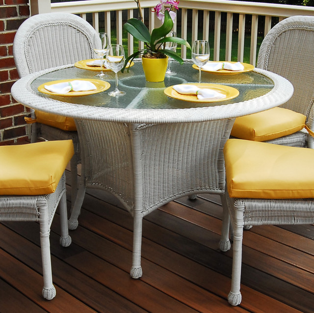 Key West Rustic White Round Dining Table - Tropical - Outdoor Dining ...