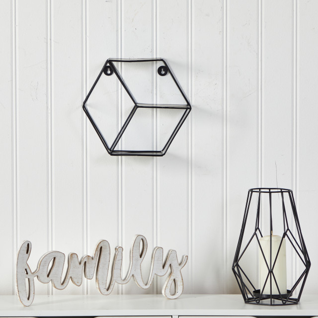10" Black Matte Hexagon Wall Shelf - Industrial - Display And Wall ...