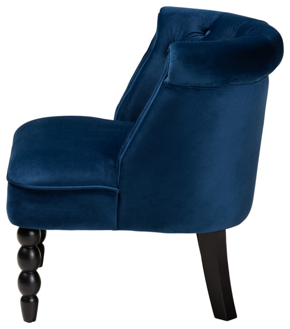 Classic and Traditional Navy Blue Velvet Fabric Wood Accent Chair ...