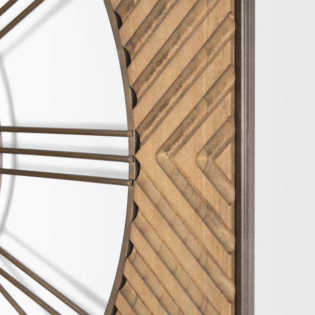 Rondell Light Brown Wood With Gold Metal Wall Clock - Transitional ...