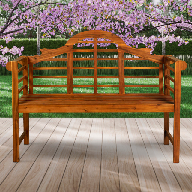Lutyens 51.2" 3-Seat Arched Acacia Wood Outdoor Garden Patio Bench ...