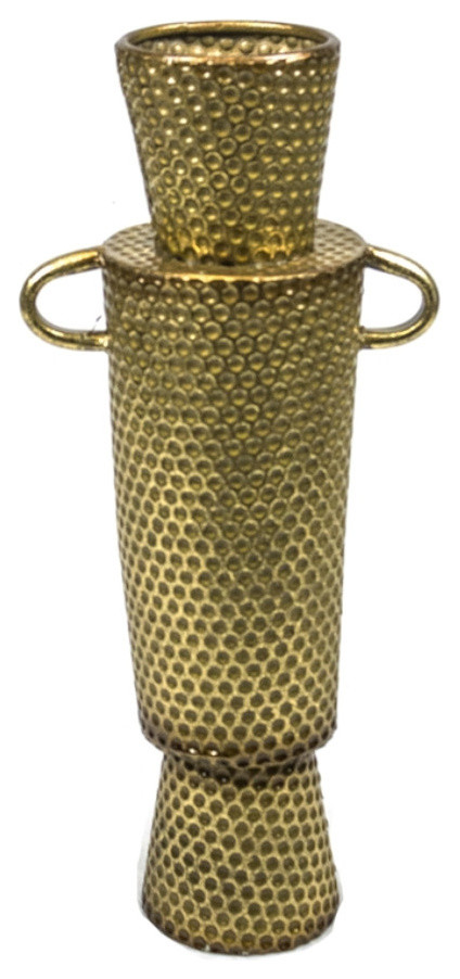 Traditionally Appealing Metal Dimpled Texture Vase, Gold - Traditional ...