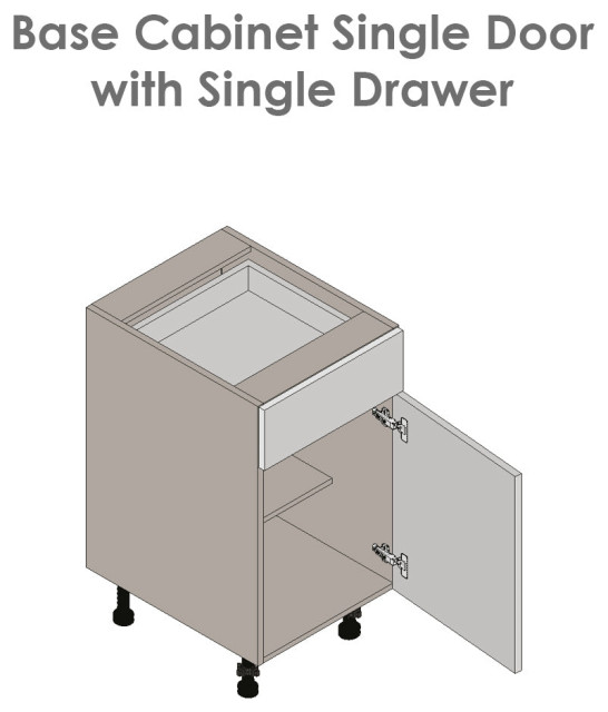 15 Base Cabinet Single Door Single Drawer Grey, 15 x 34 1/2 x 23 3/8 ...