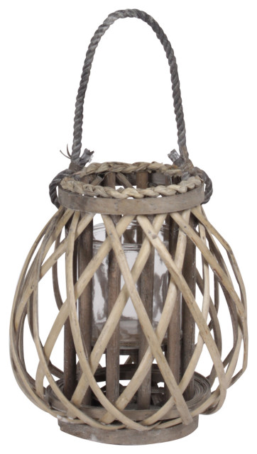 Lattice Design Lantern with Glass Hurricane and Rope Handle, Small ...
