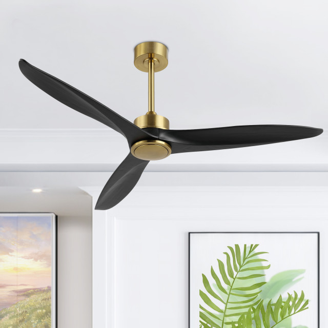 52" Solid Wood 3-Blade Propeller Ceiling Fan With Remote - Transitional ...