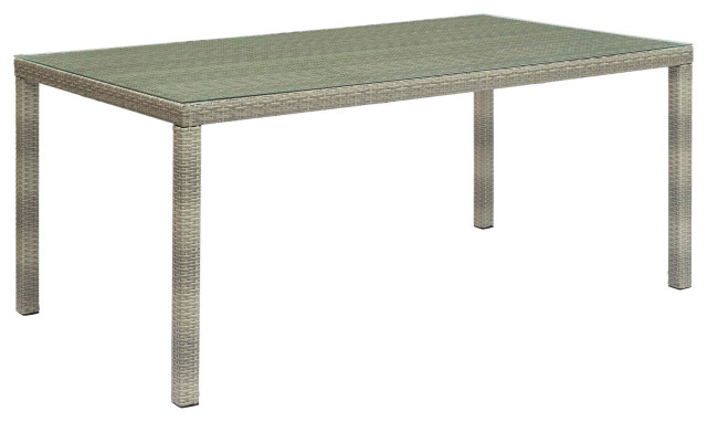 Conduit 70" Outdoor Patio Wicker Rattan Dining Table, Light Gray ...