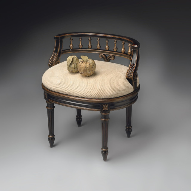 Vintage Black and Brown Vanity Seat - Traditional - Vanity Stools And ...