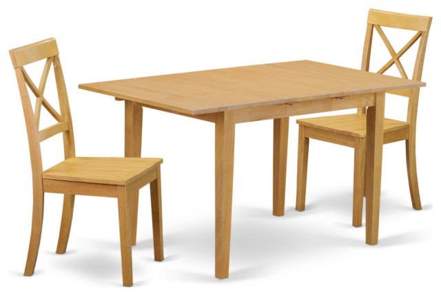 3-Piece Table Set Table And 2 Wood Seat Dining Chairs, Oak Finish ...