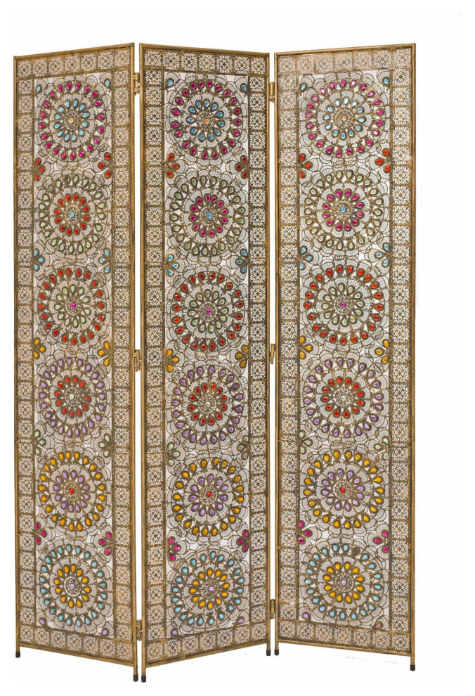 HomeRoots Exotic Bronze Beaded 3 Panel Room Divider Screen ...