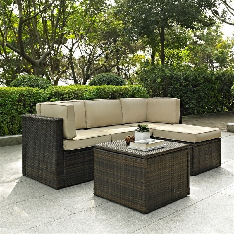 Palm Harbor 5-Piece Outdoor Wicker Seating Set With Sand Cushions ...