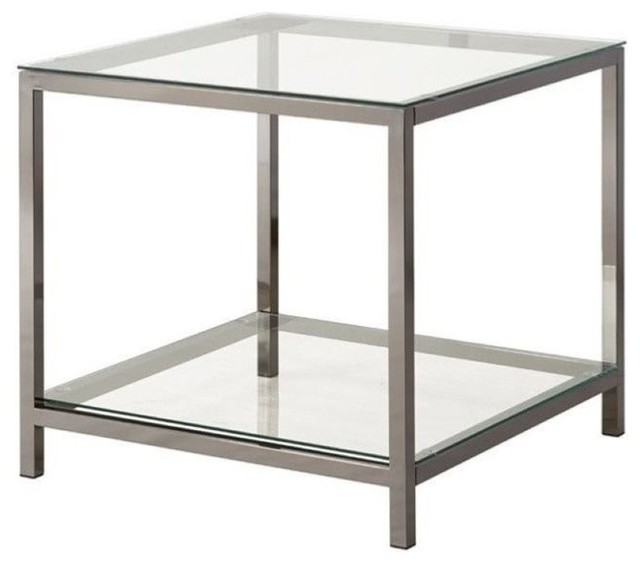 Bowery Hill Contemporary Metal End Table with Glass Top in Black ...