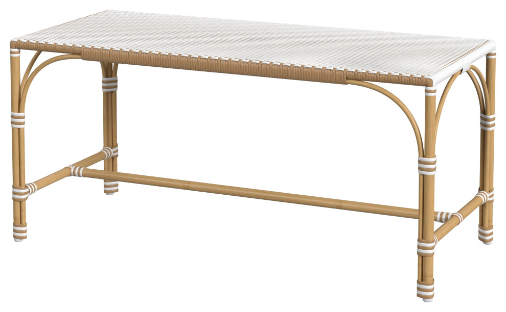 Tobias Outdoor Rattan and Metal Rectangular Dining Bench - Tropical ...