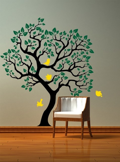 Wall Stickers Decor Large Wall Decal Sticker - Tree With Birds Branch ...