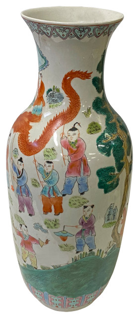 Vintage Chinese Ceramic White Porcelain Color People Graphic Vase ...