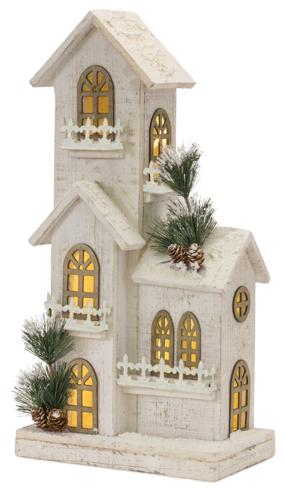 LED Lighted Winter House Display 21"H - Rustic - Holiday Accents And ...