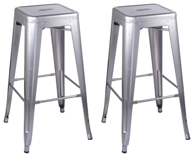 Silver Backless Metal Bar Stools, Set of 2 - Industrial - Bar Stools ...