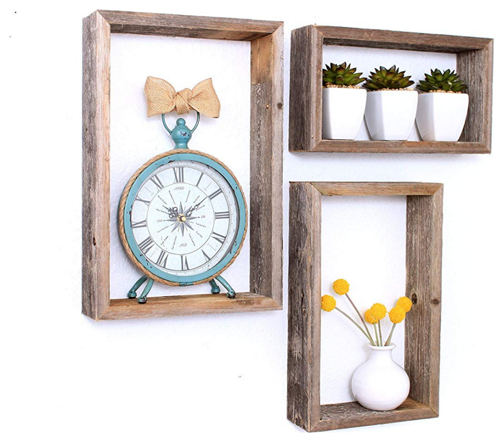 Rustic Farmhouse Set of 3 Rectangle Shadow Box Shelves - Rustic ...