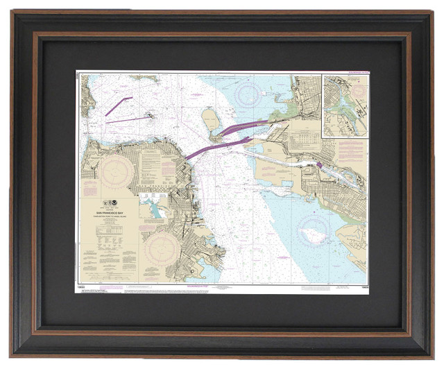 Framed Nautical Chart, San Francisco Bay Candlestick Point To Angel ...