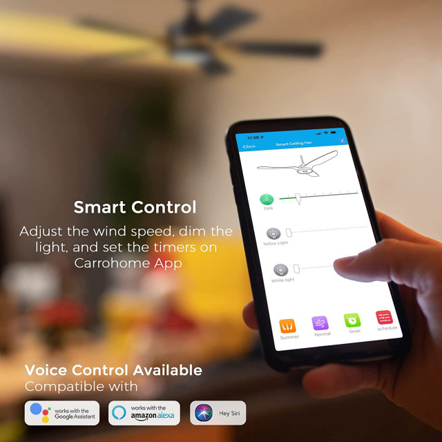 52" Indoor Smart Wifi Ceiling Fan with Dim LED Light and Remote Control ...