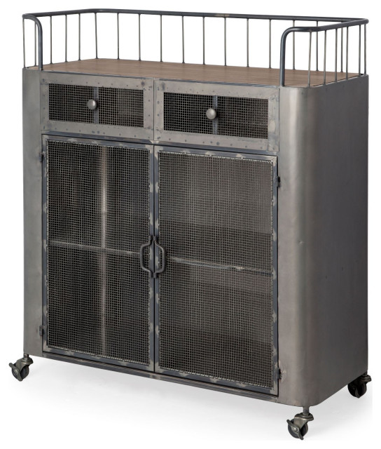 HomeRoots Rustic Metal Industrial Style Rolling Bar Cart, 16.5L x 35.4W ...