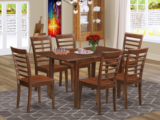 7 Pc Dining Room Set - Rectangular Table With Leaf And 6 Dining Chairs - Transitional - Dining ...