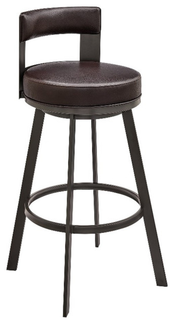 Flynn 30" Swivel Bar Stool in Brown Metal with Brown Faux Leather - Bar ...