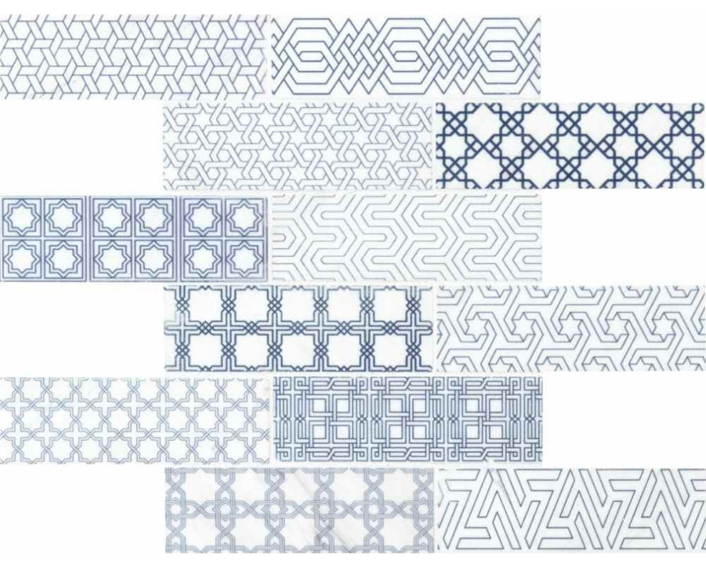 Zouli 2X6 White Honed Encaustic Pattern Subway Tile - Contemporary ...
