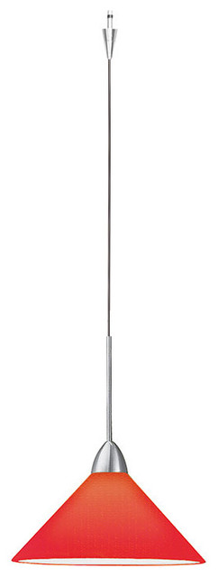 Jill LED 1-Light Quick Connect Pendant With Red Cased Glass, Brushed Nickel - Contemporary ...