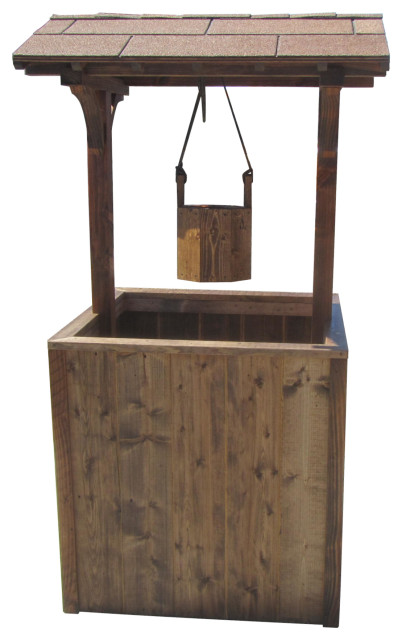 SamsGazebos Wishing Well Style Wood Planter with Composite Shingle Roof ...