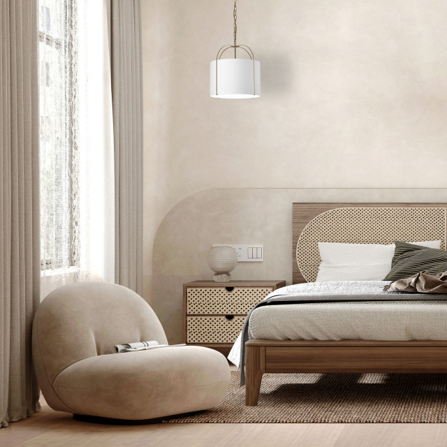 Quincy Contemporary 1 Light White Gold Fabric Pendant - Transitional ...